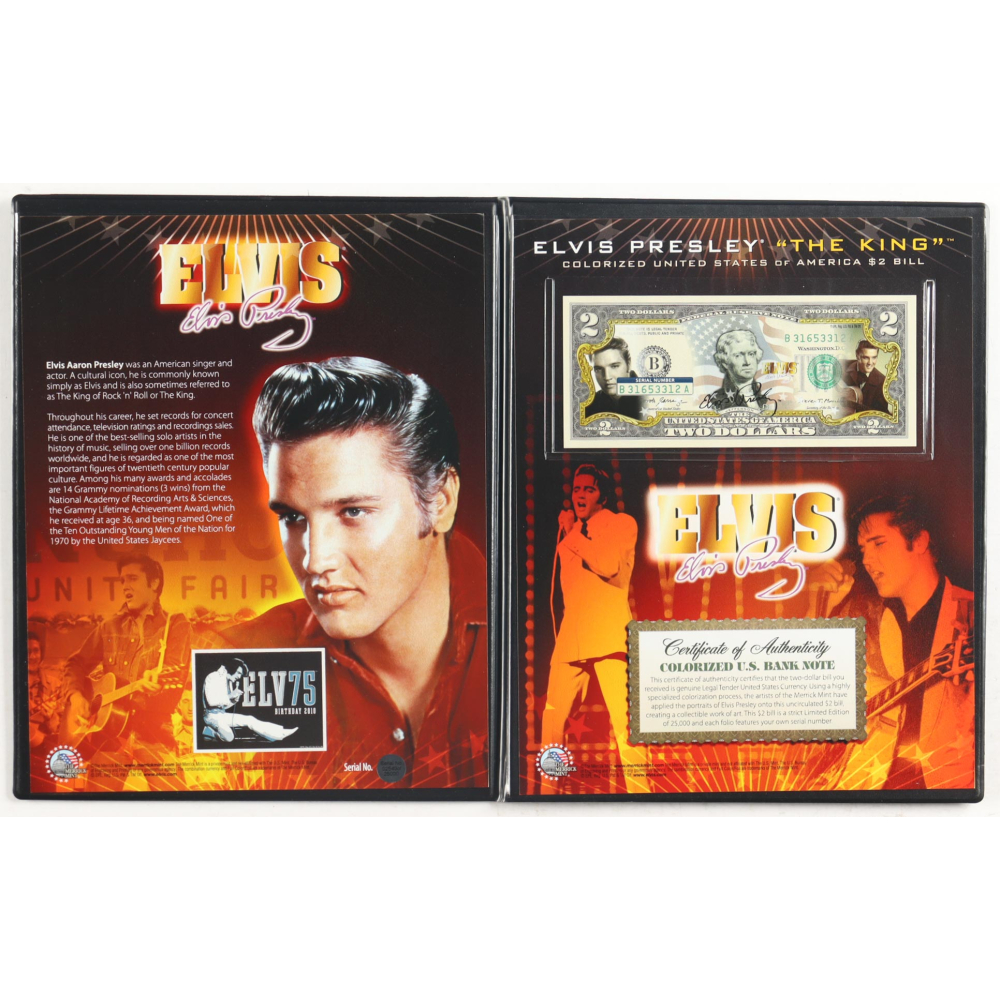 Elvis Presley Genuine Legal Tender Colorized U.S. $2.00 Two Dollar Bill ...