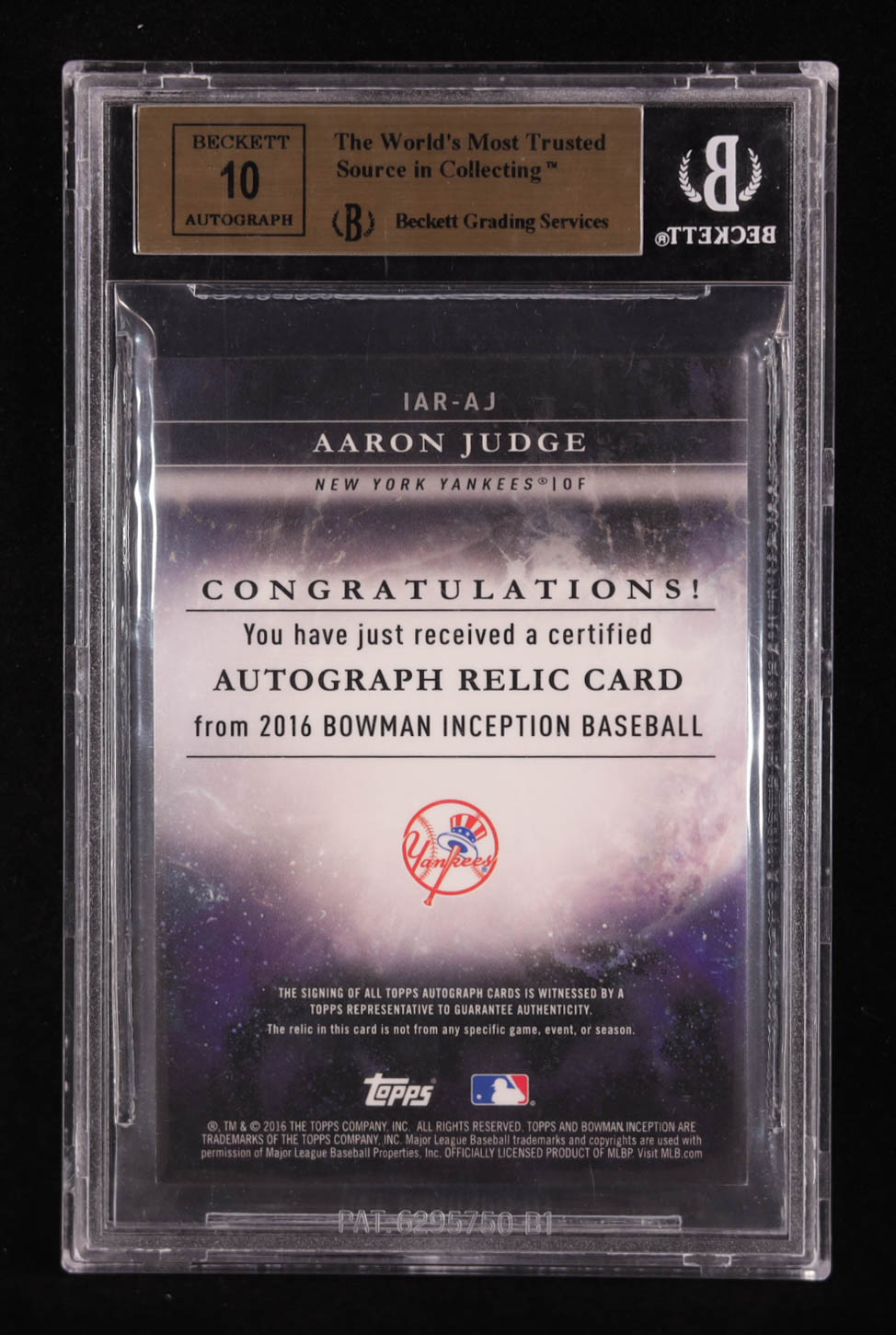 Aaron Judge 2016 Bowman Inception Relic Autographs #IARAJ RC (BGS 9.5 ...