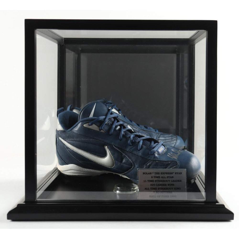 Nolan Ryan Signed Nike Baseball Cleat with Stat Plaque Display Case ...