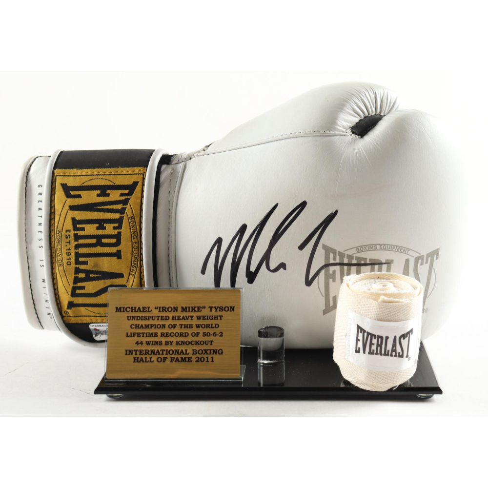Mike Tyson Signed Everlast Professional Boxing Glove with Acrylic Stat ...