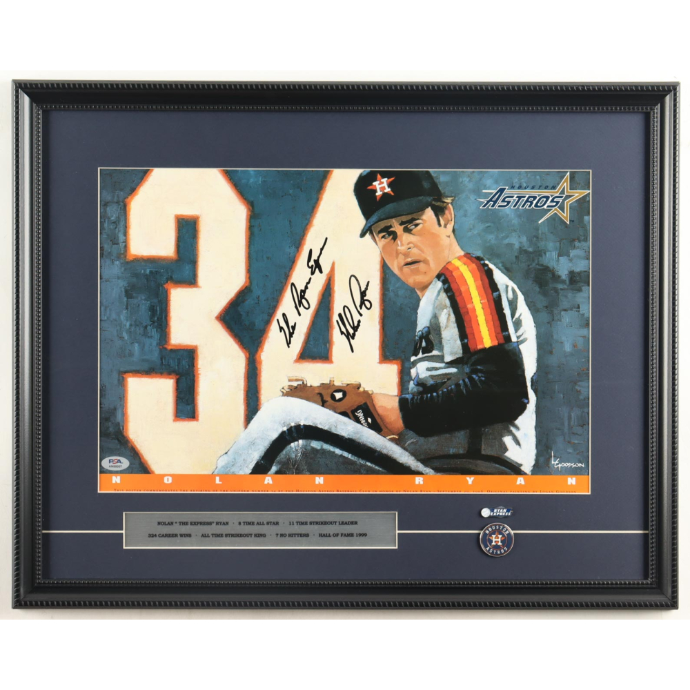 Nolan Ryan Signed Astros Custom Framed Art Print Display with Ryan ...