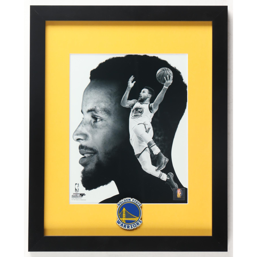 Stephen Curry Warriors Custom Framed Photo With Warriors Emblem Pin ...