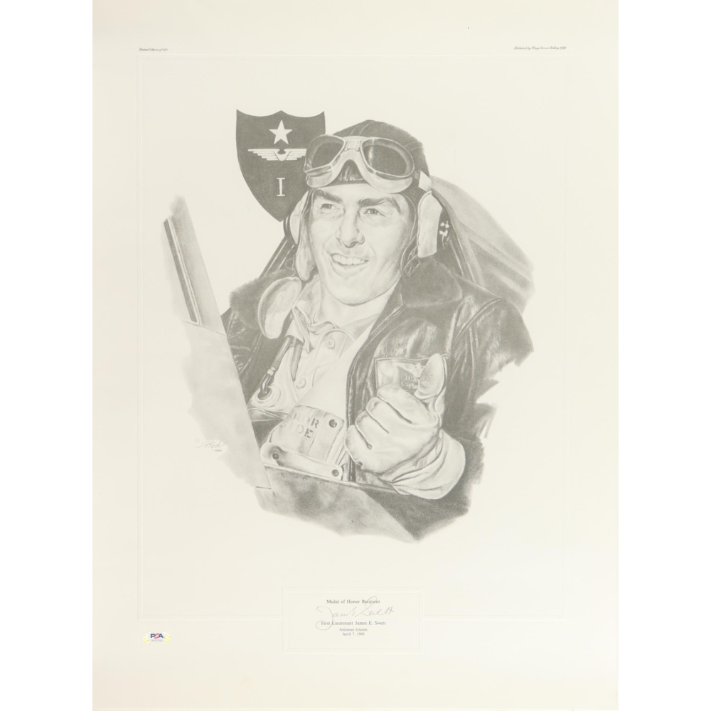 WWII MOH James Swett Signed Print LE 500 USMC Ace - 15.5 Victories (PSA ...