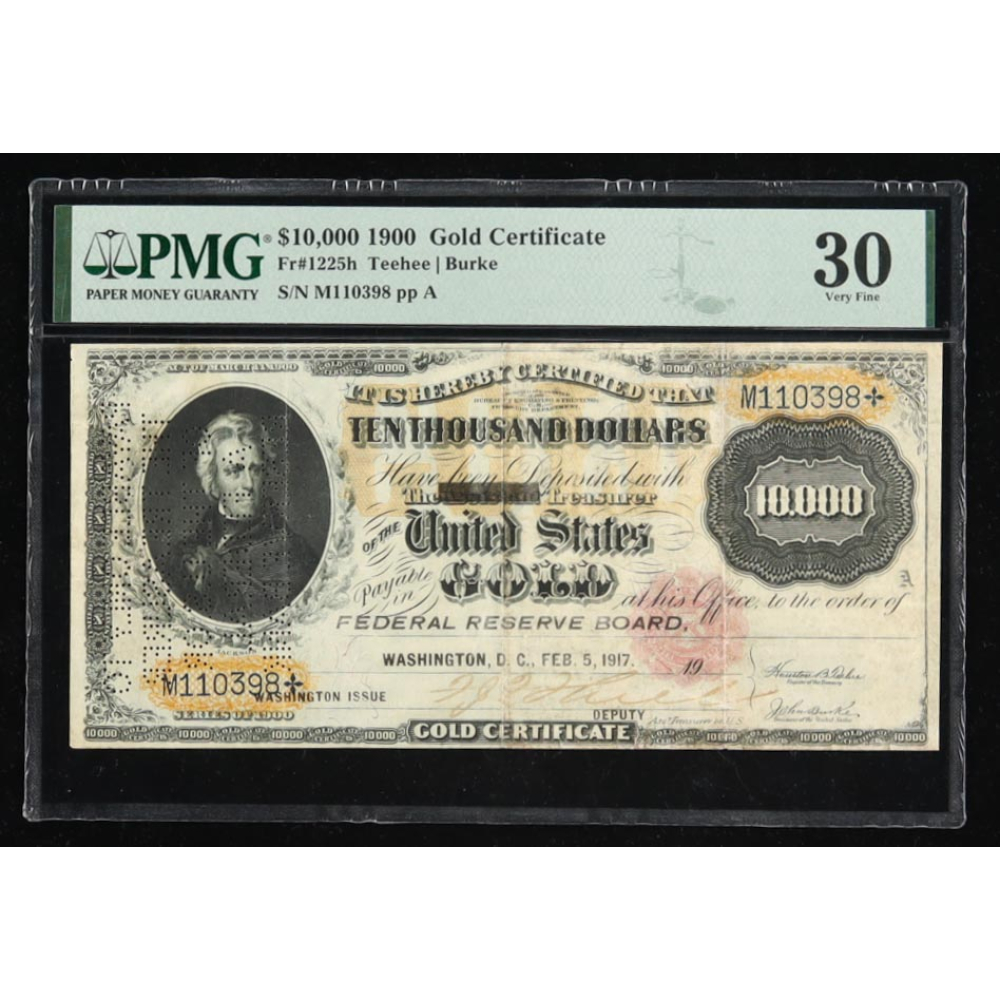 1900 $10,000 Gold Certificate Note Teehee / Burke, Fr. 1225h (PMG Very ...