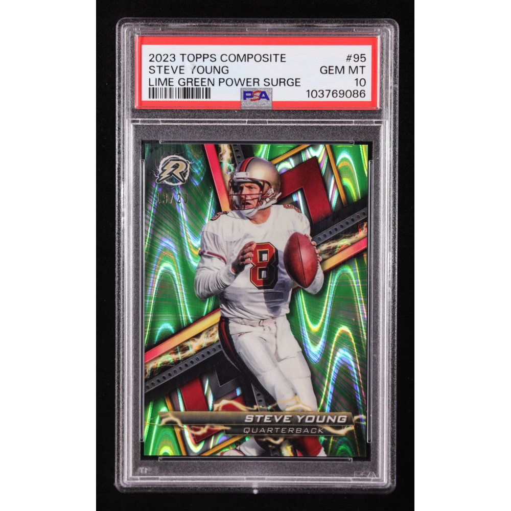 Steve Young 2023 Topps Composite Lime Green Power Surge #95 #13/20 (PSA 10) | Pristine Auction
