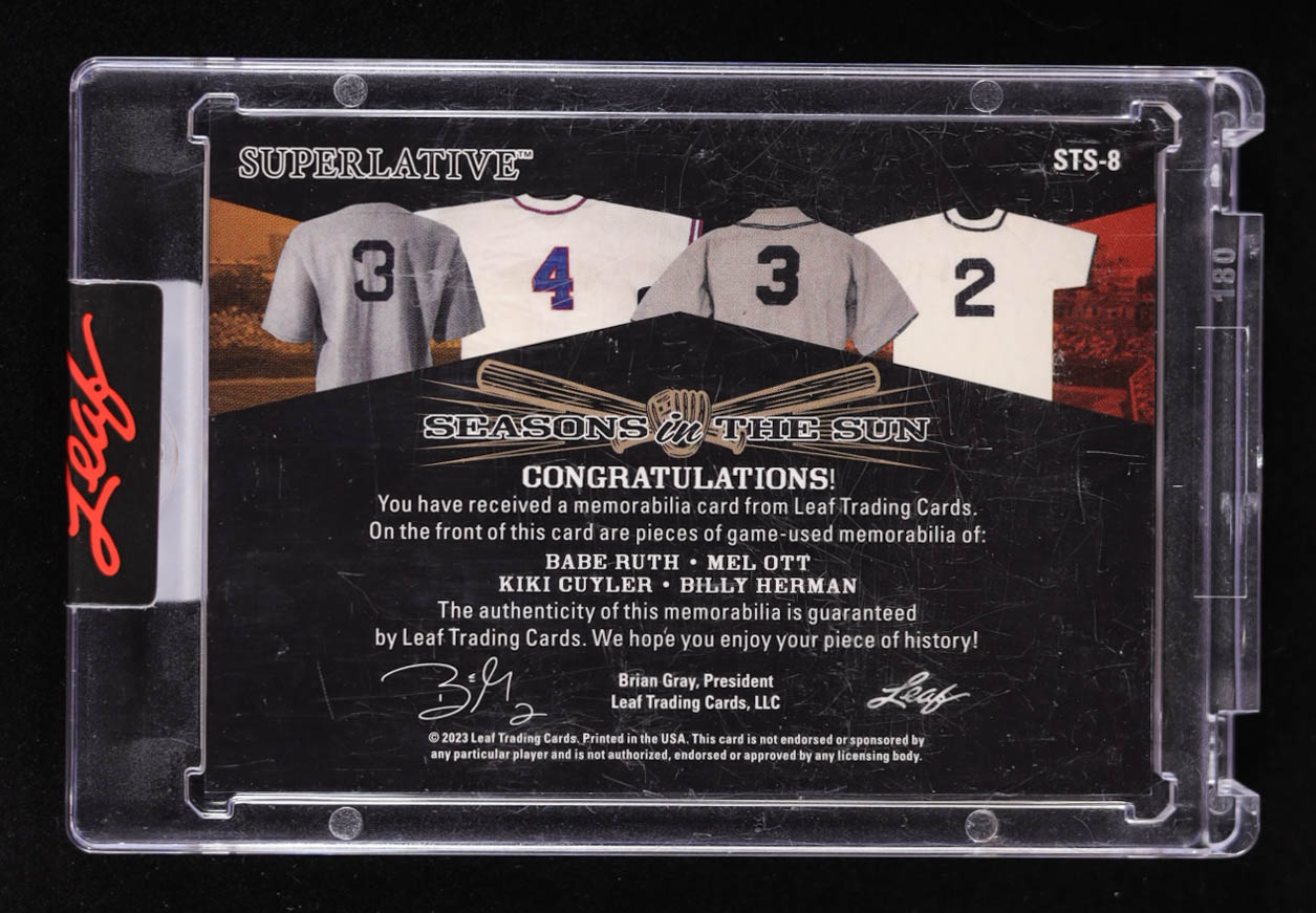 Babe Ruth / Mel Ott / Kiki Cuyler / Billy Herman 2023 Leaf Superlative ...
