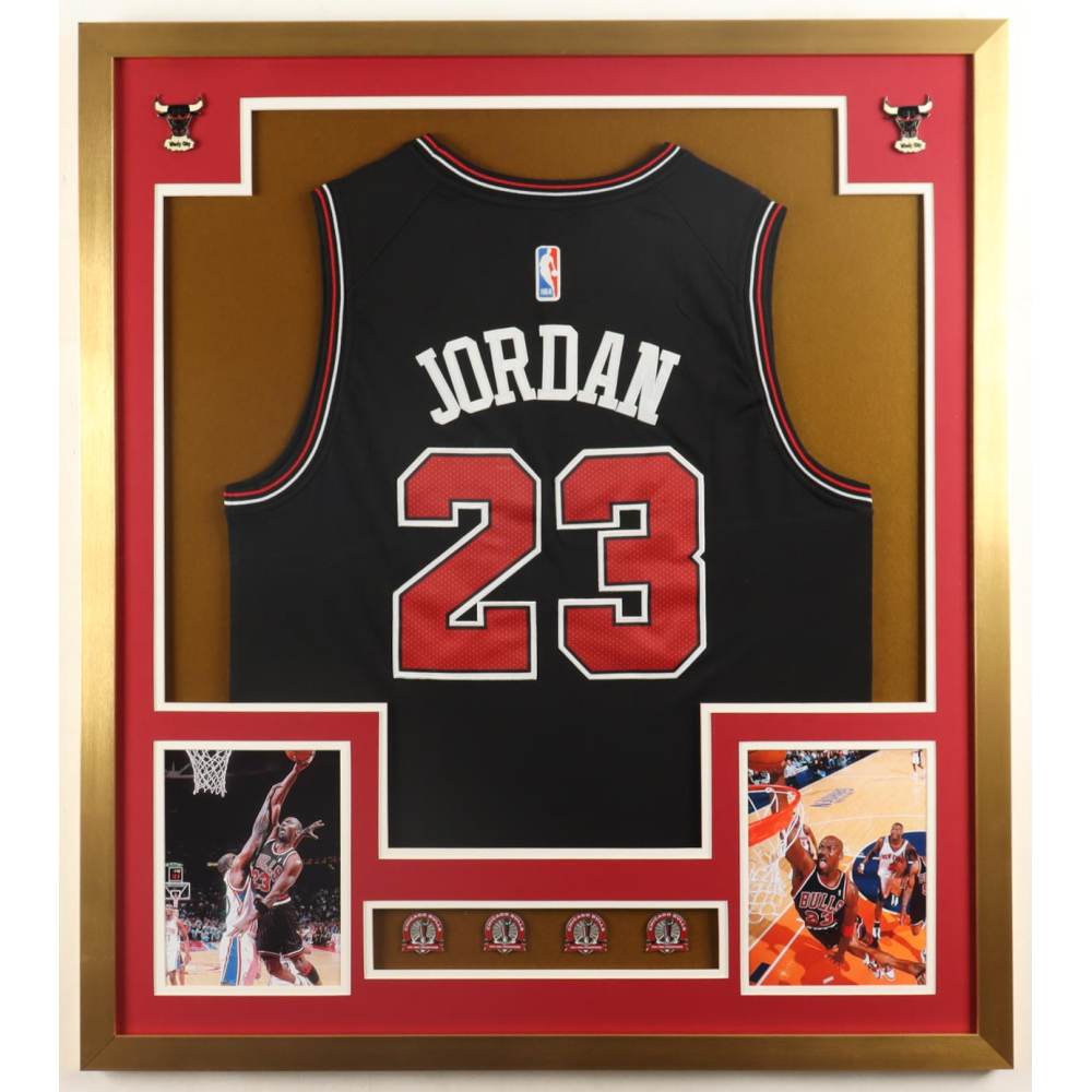 Michael Jordan Custom Framed Jersey Display with (4) LE Championship ...