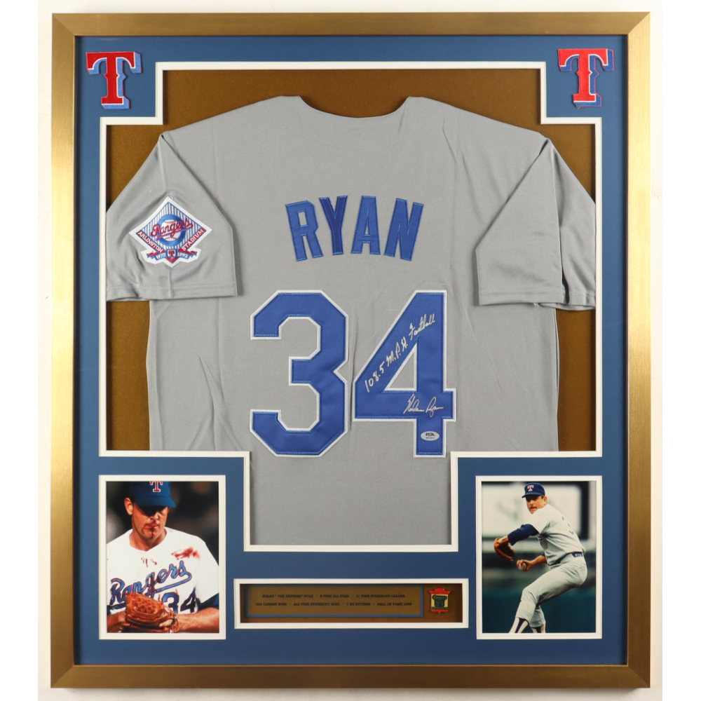Nolan Ryan Signed Custom Framed Jersey Display With Retirement Pin & (2 ...