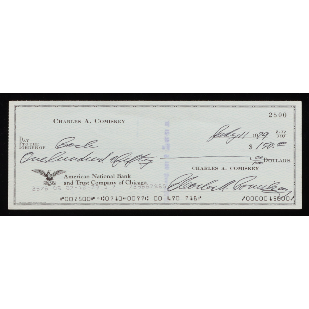 Charles A. Comiskey II Signed 1979 Personal Bank Check (Beckett ...