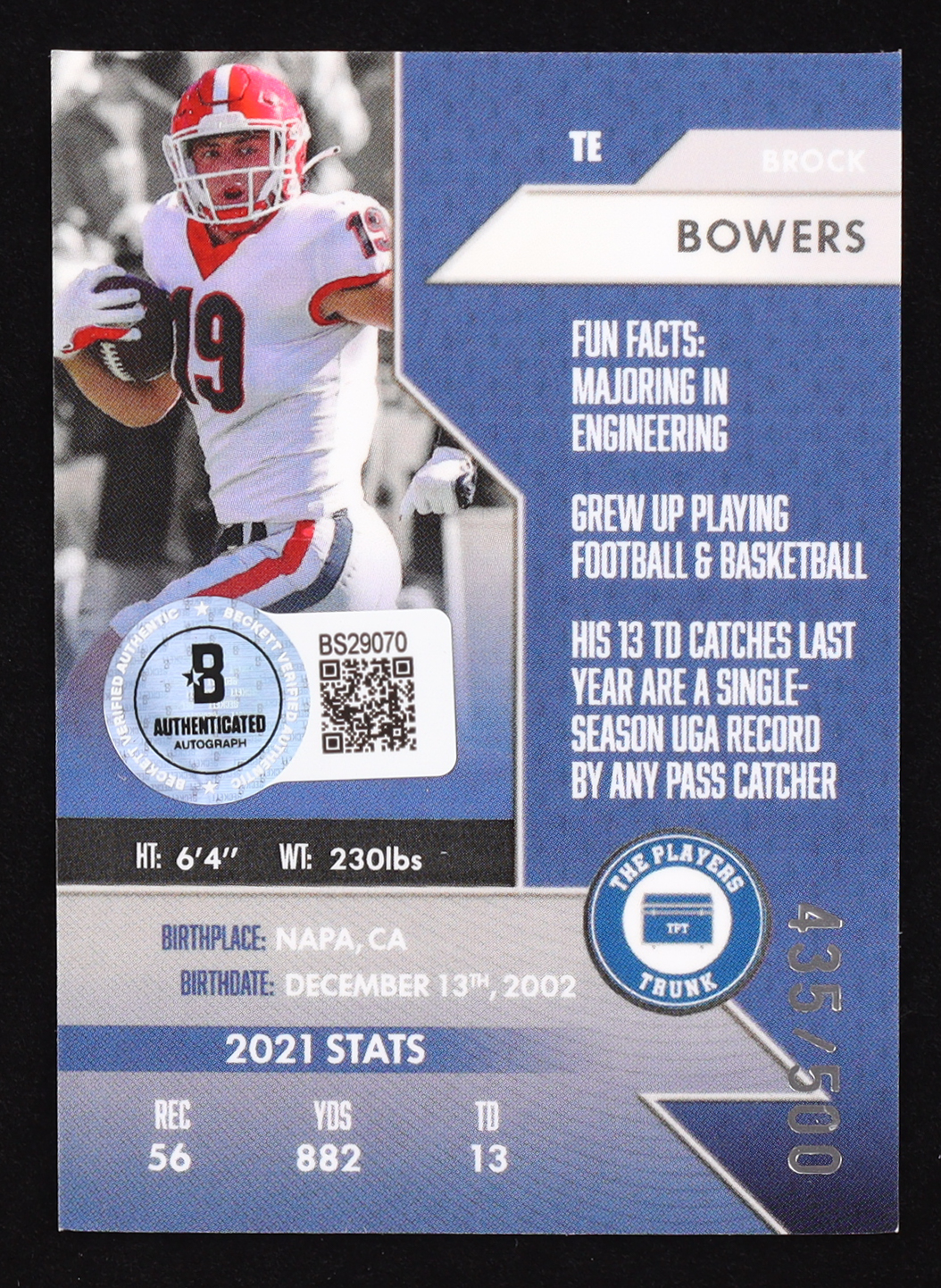 Brock Bowers Signed Sticker on 2022 The Players Trunk #NNO 435/500 ...