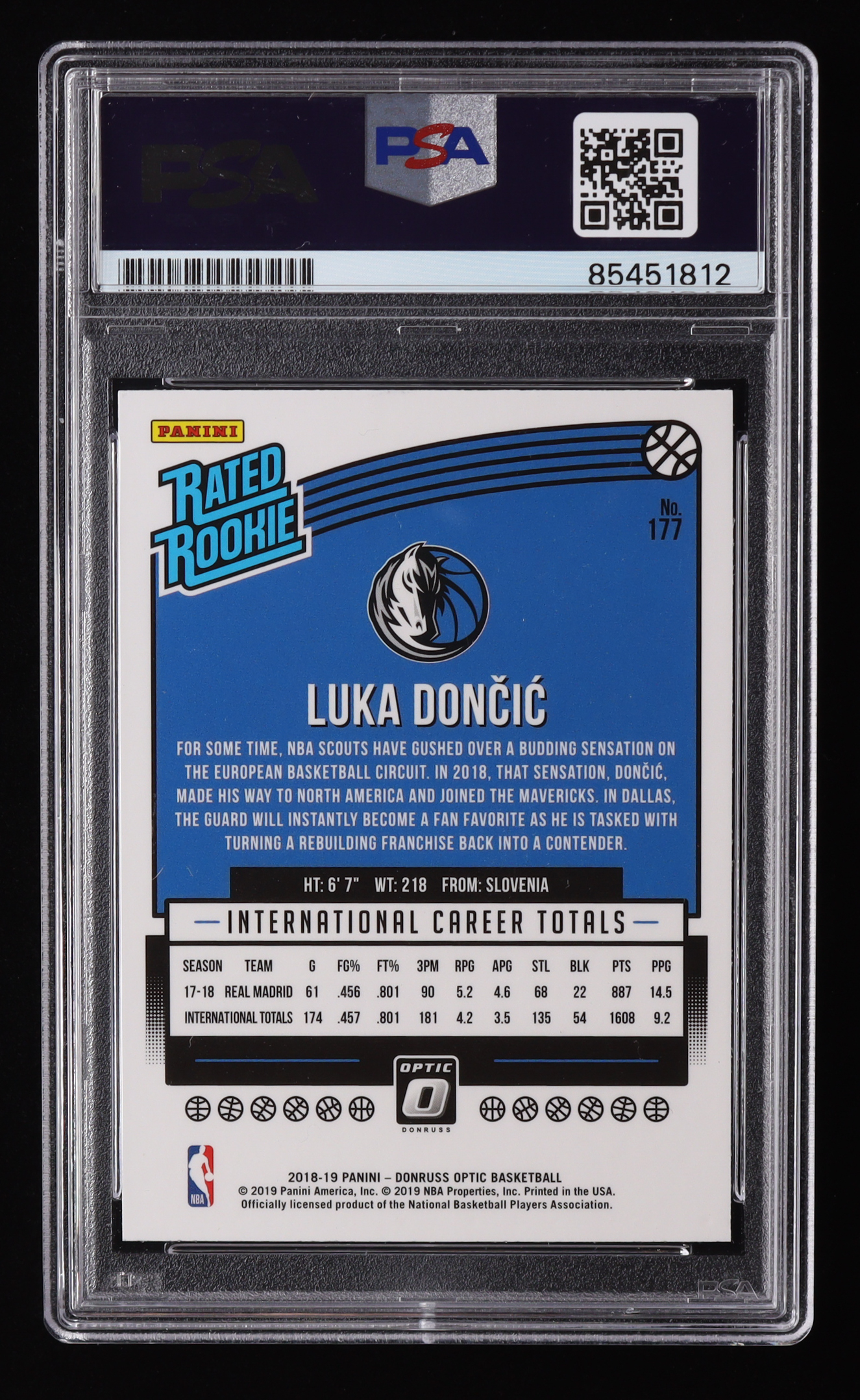 Luka Doncic Signed 2018-19 Donruss Optic #177 RR RC (PSA | Auto Grade ...