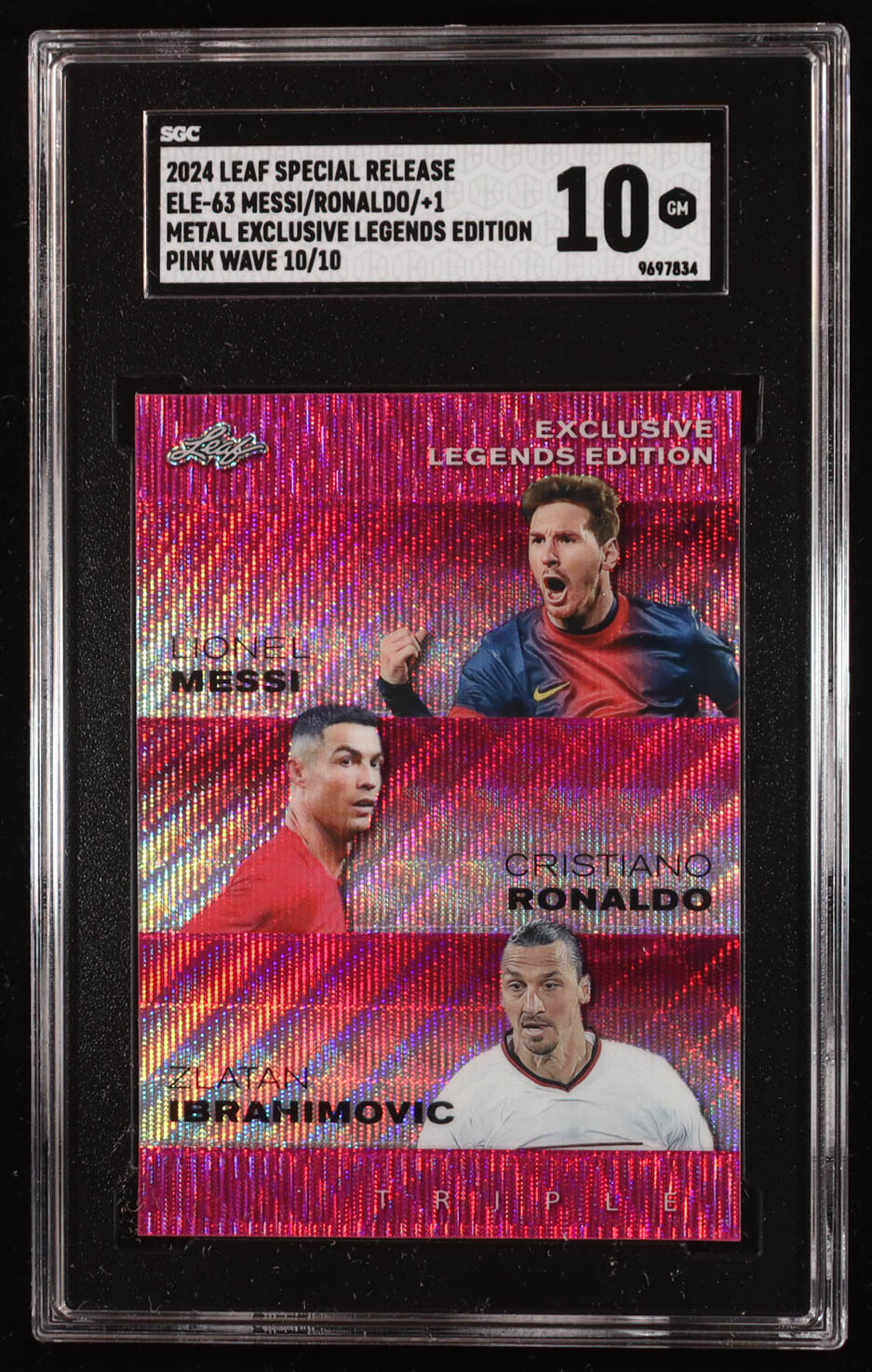 Lionel Messi / Cristiano Ronaldo / Zlatan Ibrahimovic 2024 Leaf Metal ...