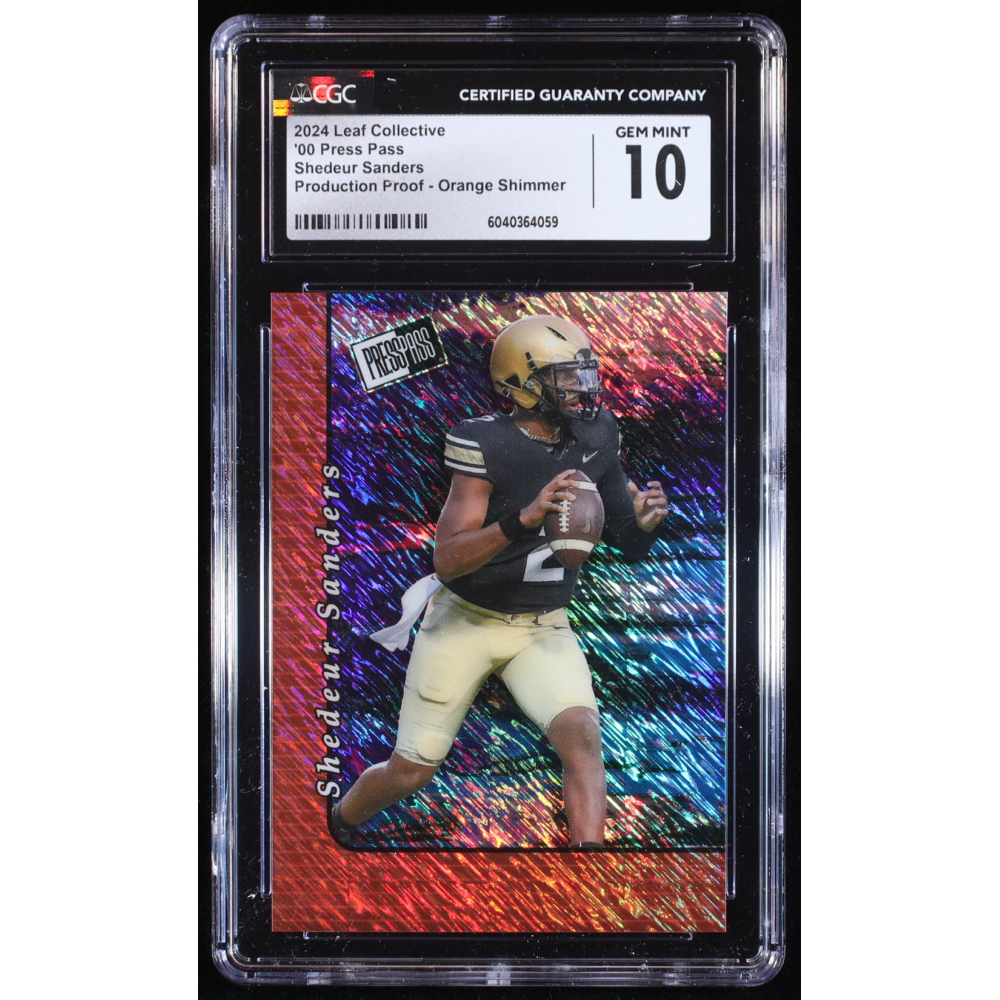 Shedeur Sanders 2024 Leaf Collective '00 Press Pass Pre-Production Proof Orange Shimmer #NN RC ...