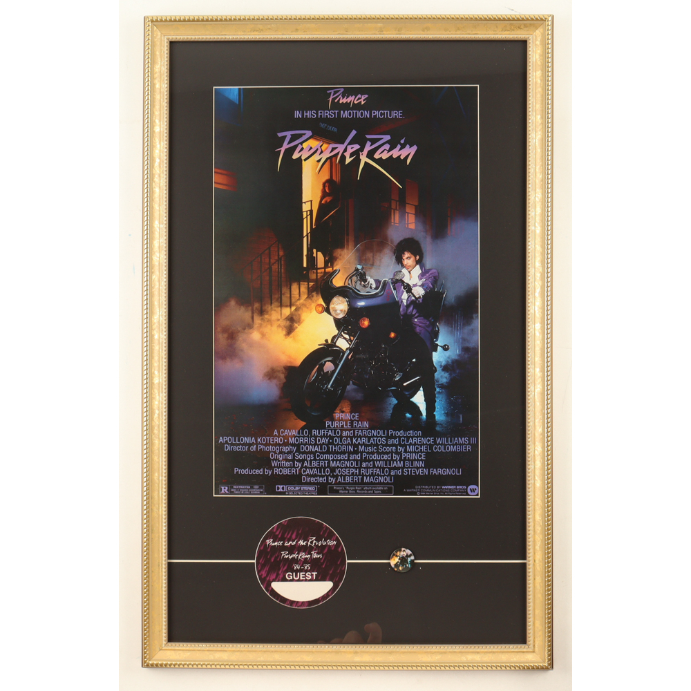 Prince "Purple Rain" Custom Framed Print Display with 1985 Backstage Guest Pass & Vintage ...
