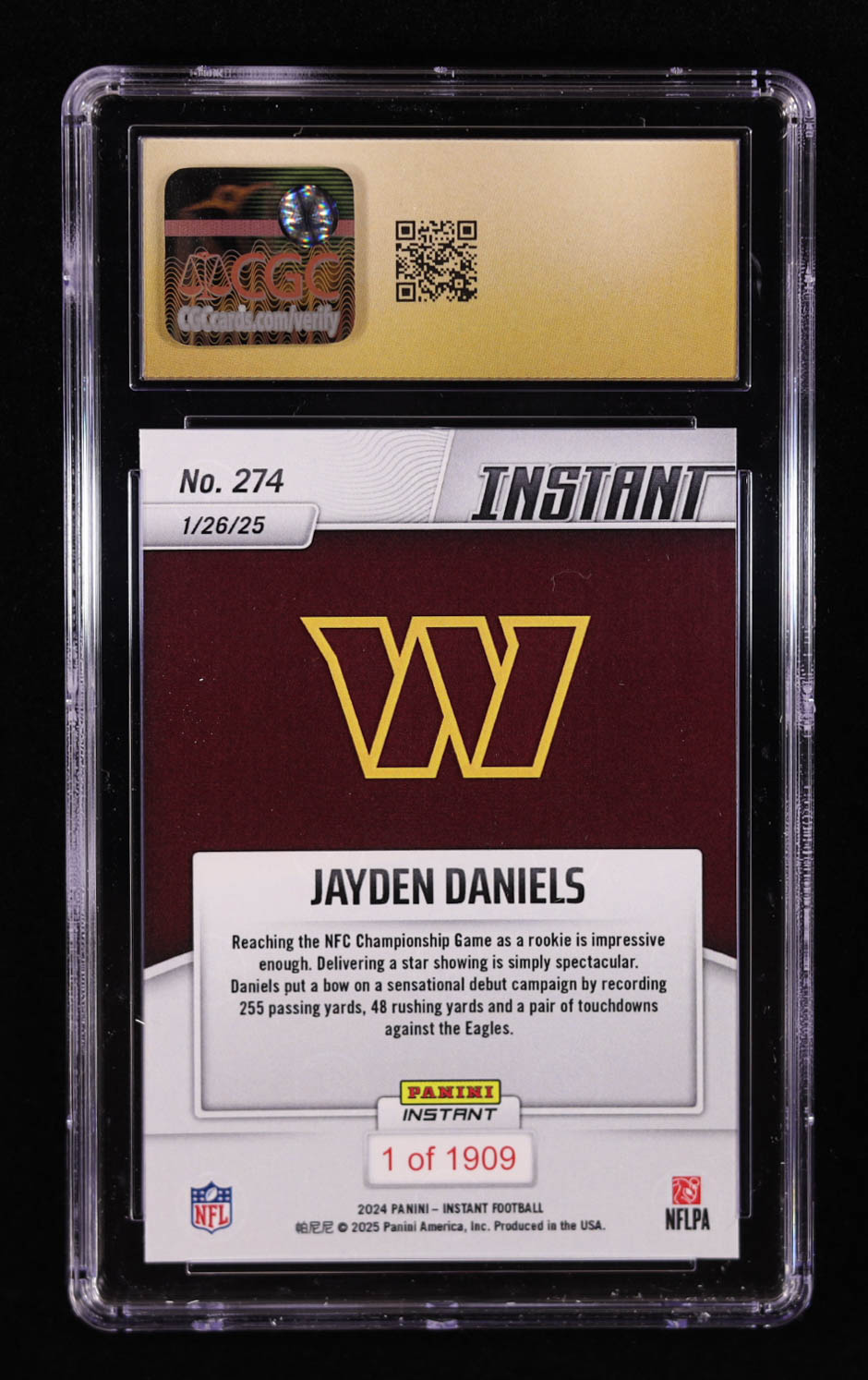 Jayden Daniels 2024 Panini Instant #274 RC (CGC 10 | Pristine Black Label) | Pristine Auction