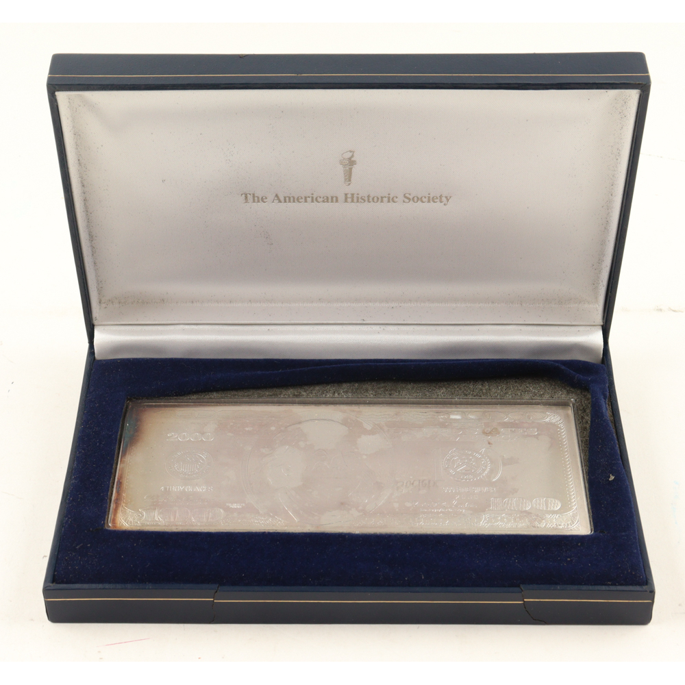 American Historic Society Silver Proof 1/4 Lb .999 Pure Silver Bar ...