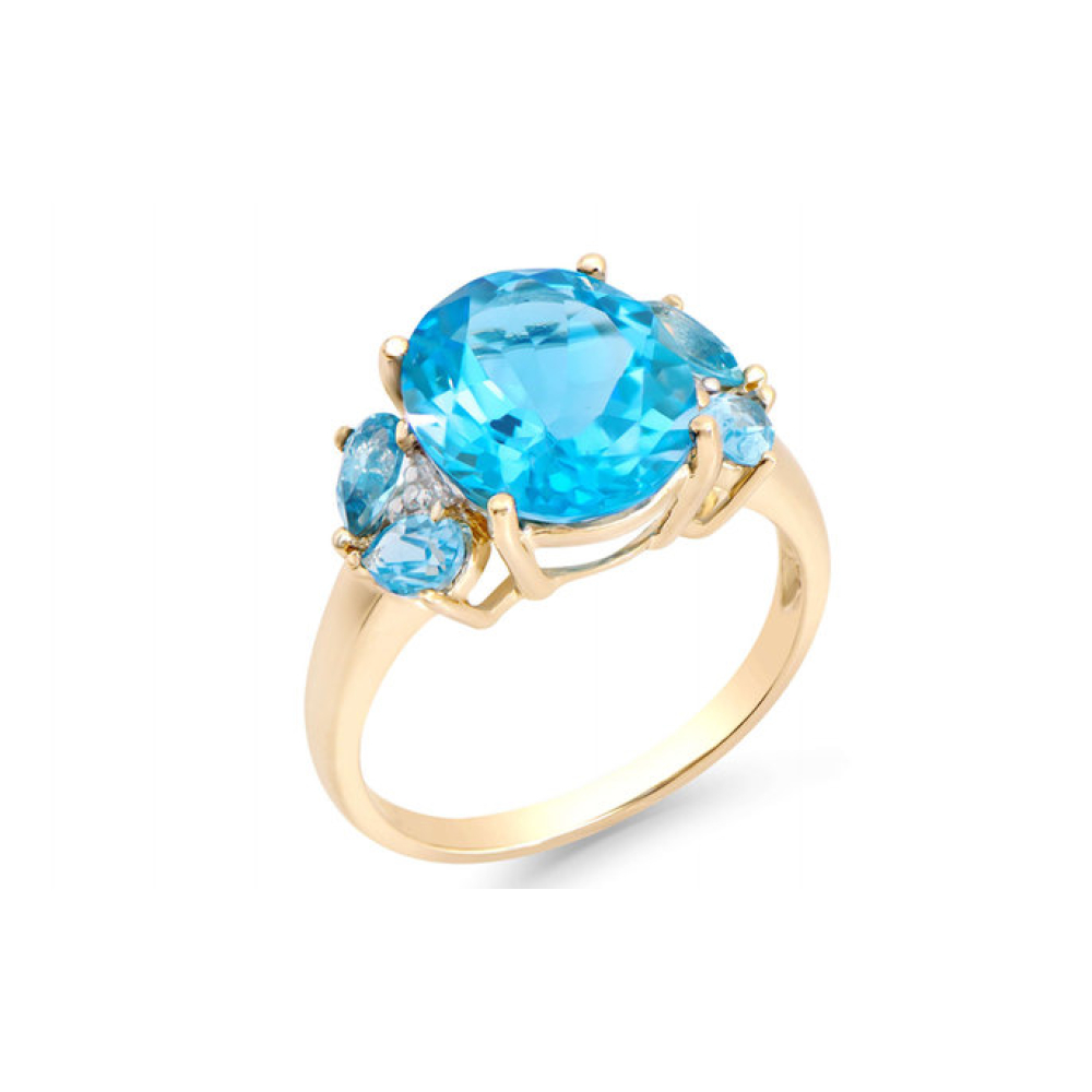 6.02 (CTW) Natural Blue Topaz & Diamond 14K Yellow Gold Ring, H-I, I2 ...