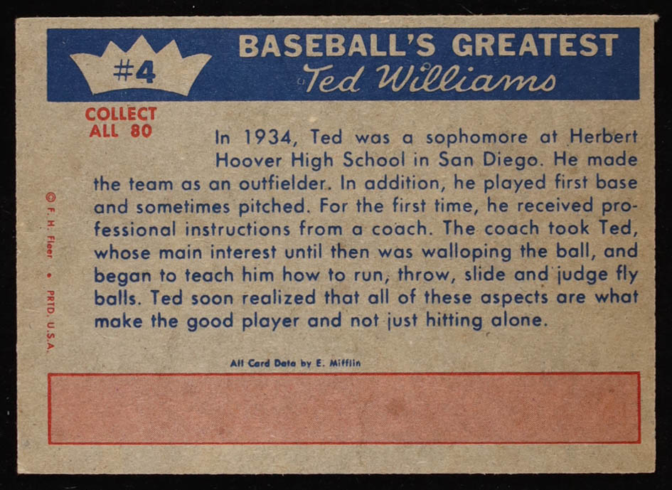 Ted Learns the Fine Points 1959 Fleer Ted Williams #4 | Pristine Auction