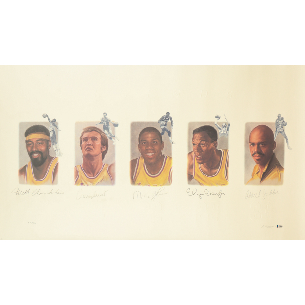 Lakers Legends LE 22x39 Lithograph Signed by (5) with Wilt Chamberlain ...