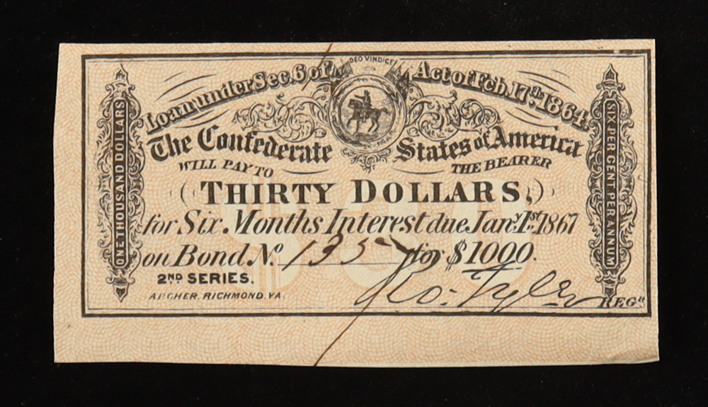 1864 $30 Thirty Dollars Confederate States of America Richmond CSA ...