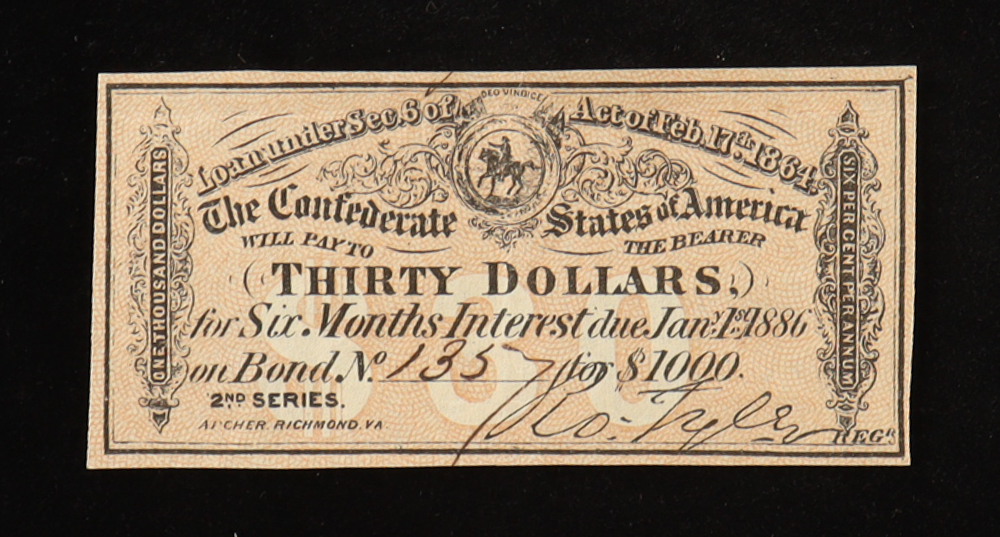 1864 $30 Thirty Dollars Confederate States of America Richmond CSA ...