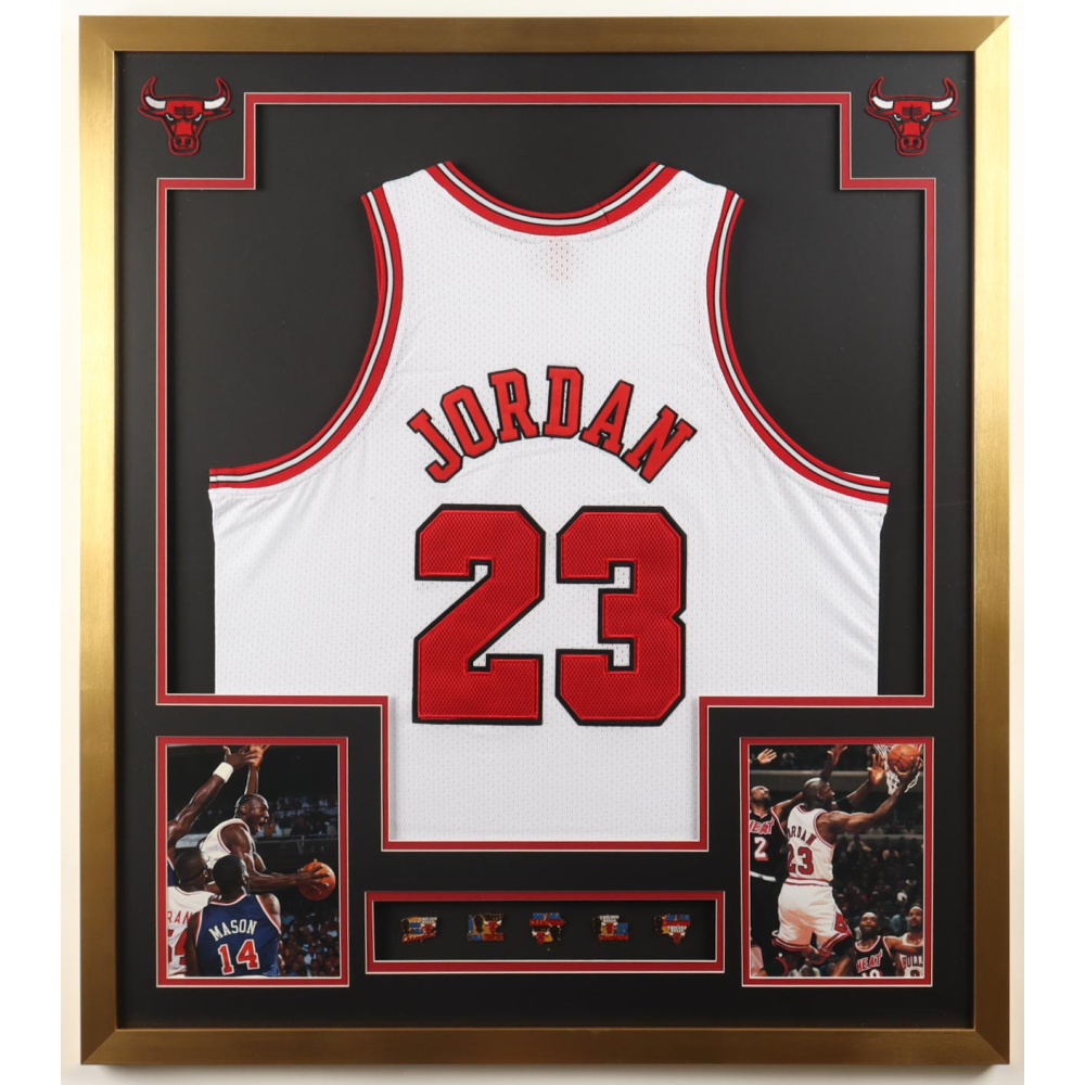 Michael Jordan Custom Framed Jersey Display With (5) Bulls NBA ...