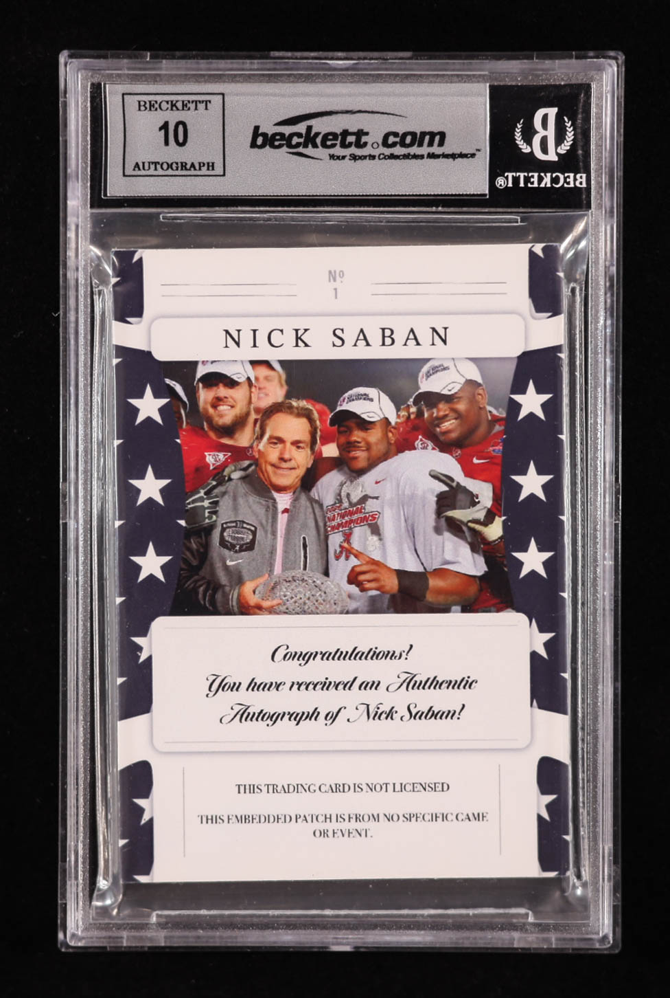 Nick Saban Signed Alabama Crimson Tide Custom Card #1 (BGS | Auto Grade ...