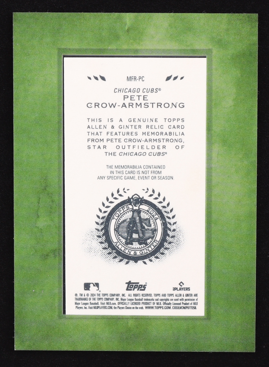 Pete Crow-Armstrong 2024 Topps Allen & Ginter Mini Framed Relic #MFR-PC ...