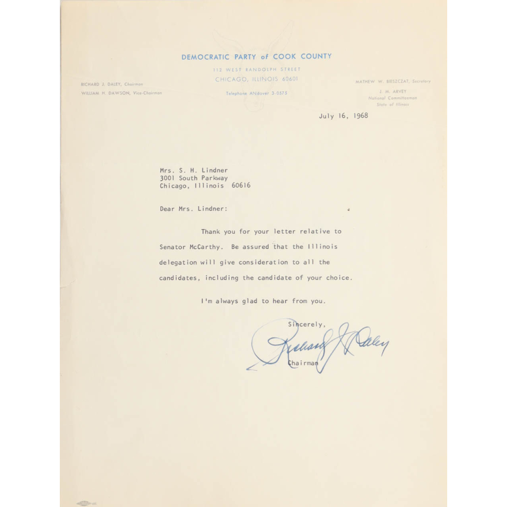 Richard Daly Signed 8x10 Letter (Beckett) | Pristine Auction