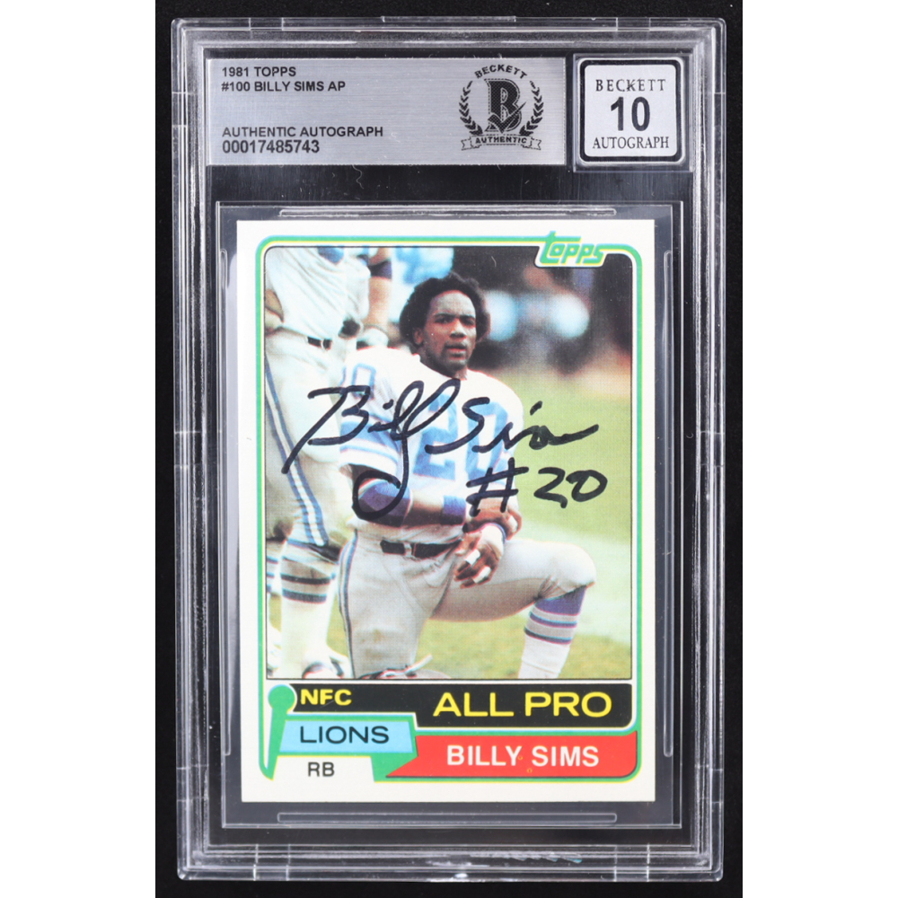Billy Sims Signed 1981 Topps #100 AP (BGS | Autograph Grade 10 ...