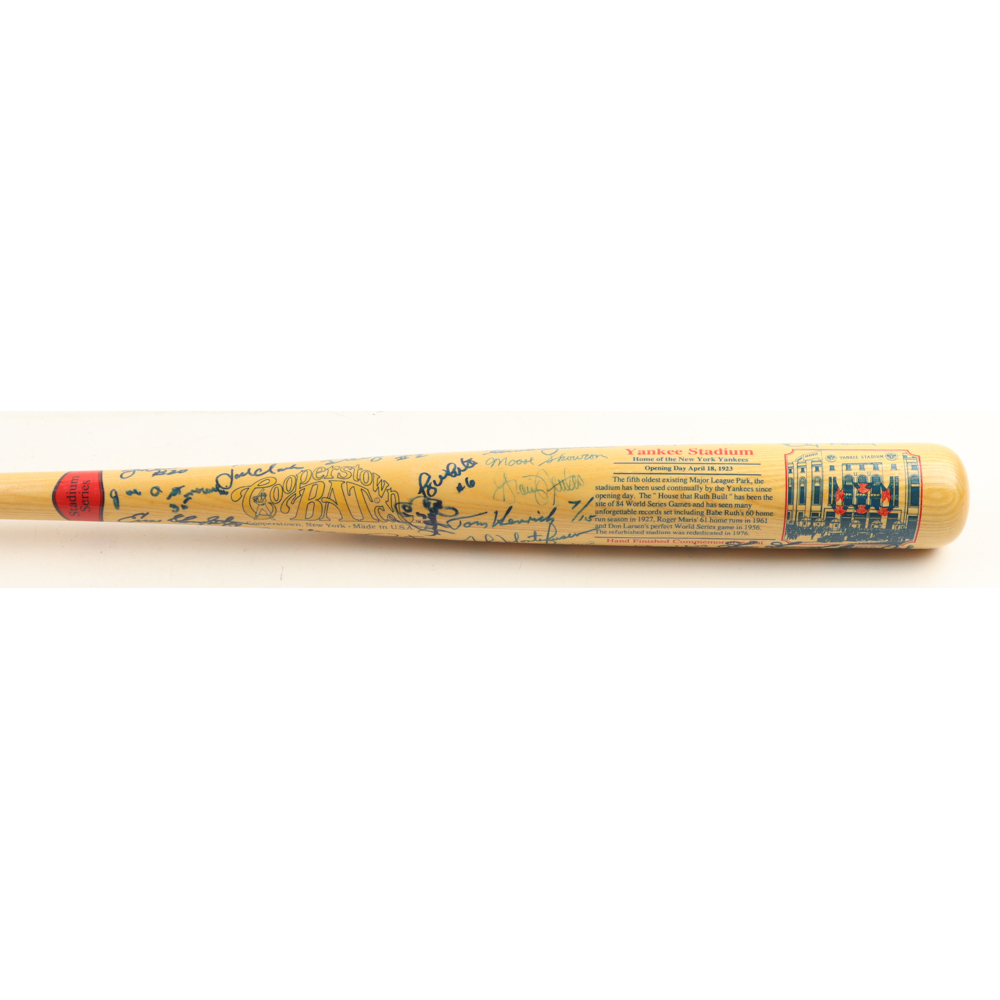 Yankees Stadium Logo Baseball Bat Signed by (40) with Jim Hunter, Yogi ...