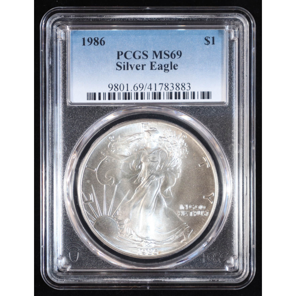 1986 Silver Eagle 1oz. Fine Silver $1 Dollar Coin (PCGS MS69) | Pristine Auction