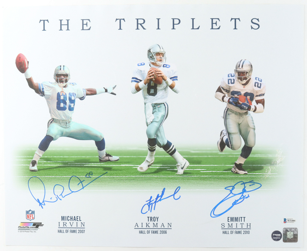 Emmitt Smith, Troy Aikman & Michael "Playmaker" Irvin Signed Cowboys 16x20 Photo (Prova ...