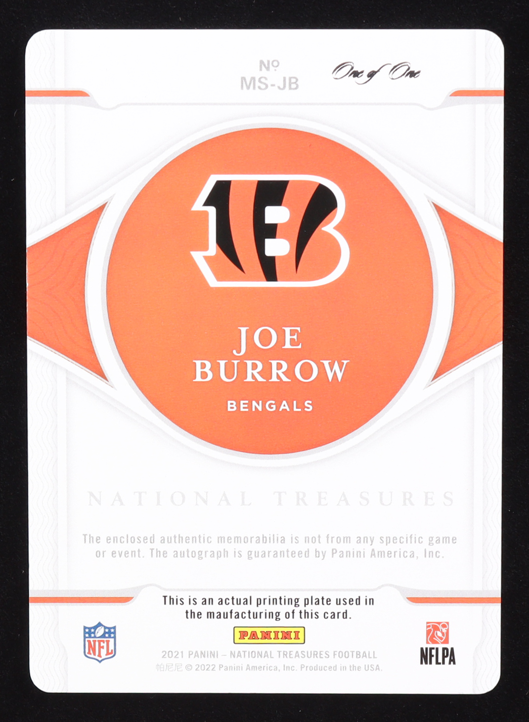 Joe Burrow 2021 Panini National Treasures Material Signatures Printing ...