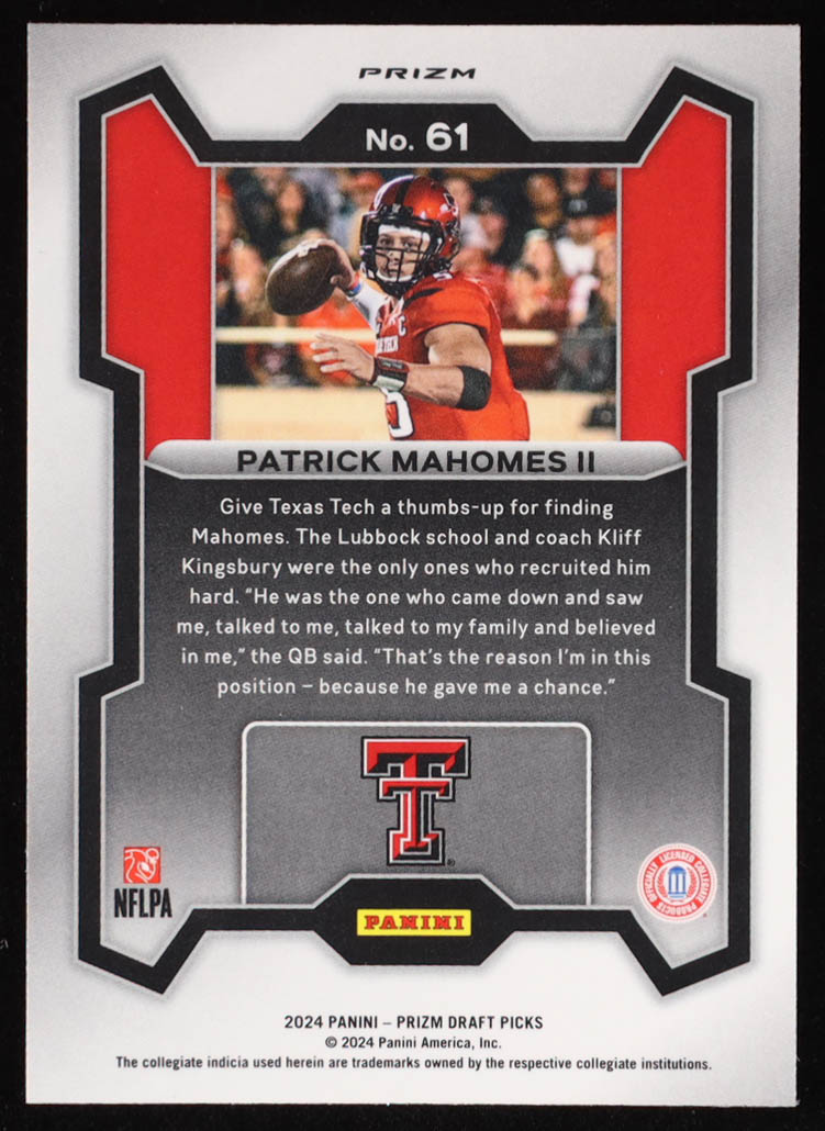Patrick Mahomes II 2024 Panini Prizm Draft Picks Prizms Red Ice #61 ...