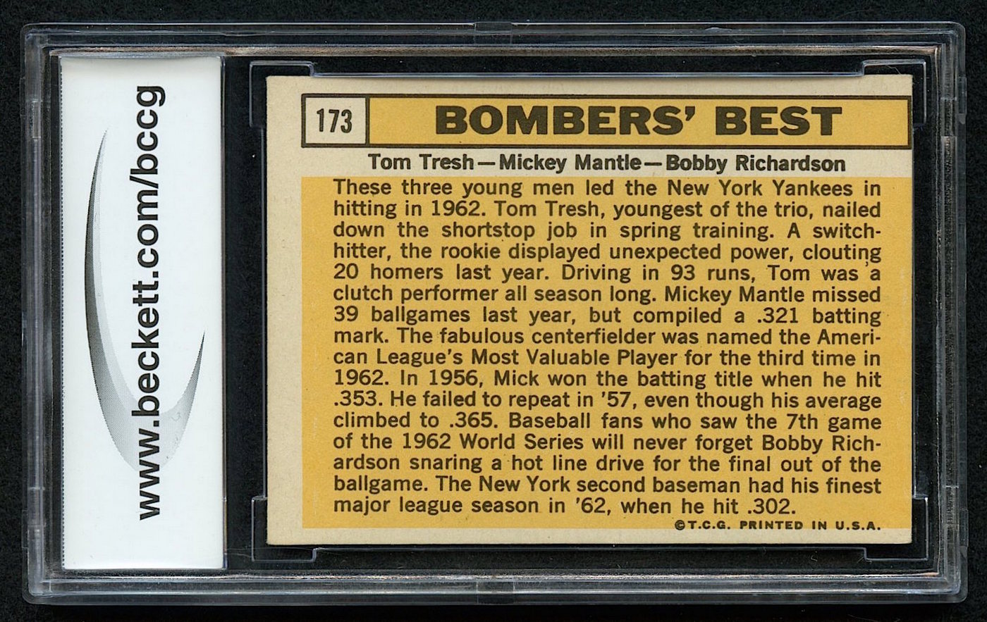 1963 Topps #173 Bomber's Best / Tom Tresh / Mickey Mantle / Bobby ...