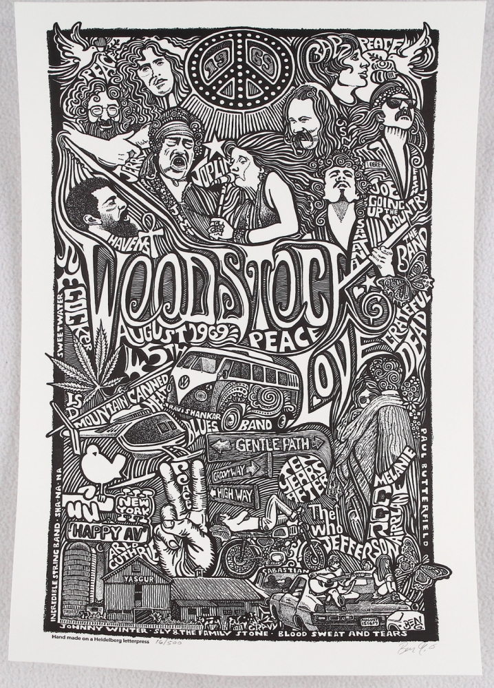 Ben G. Signed "Woodstock" 11x17 Psychedelic Posterography Lithograph ...