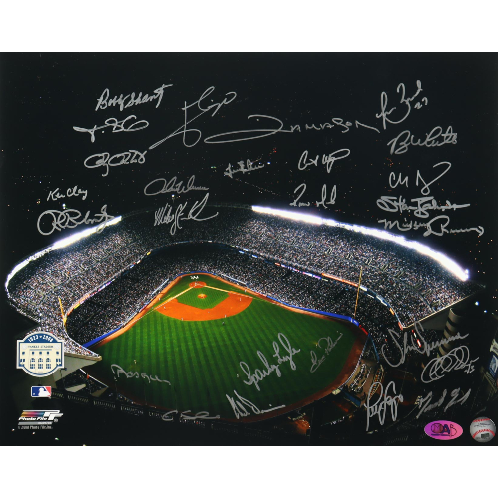 Yankees Greats 16x20 Photo Signed by (26) with Bobby Shantz, Luis Sojo, Freddy Garcia, Chili ...