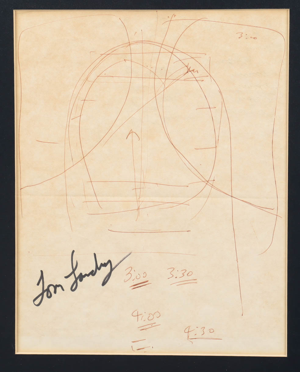Tom Landry Signed 13.5x18 Custom Matted Display With Hand-Drawn ...