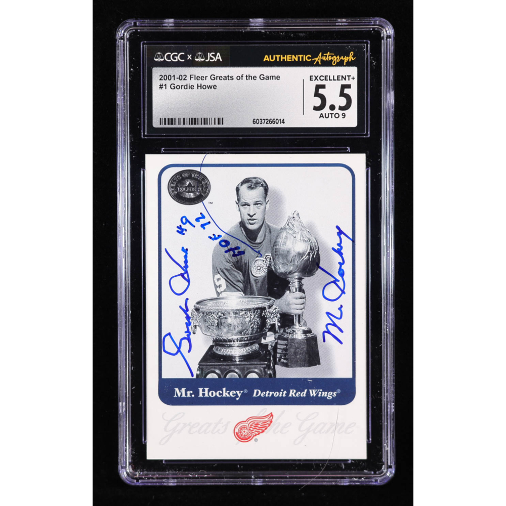Gordie Howe Signed 2001-02 Greats of the Game #1 Inscribed "HOF 72 ...