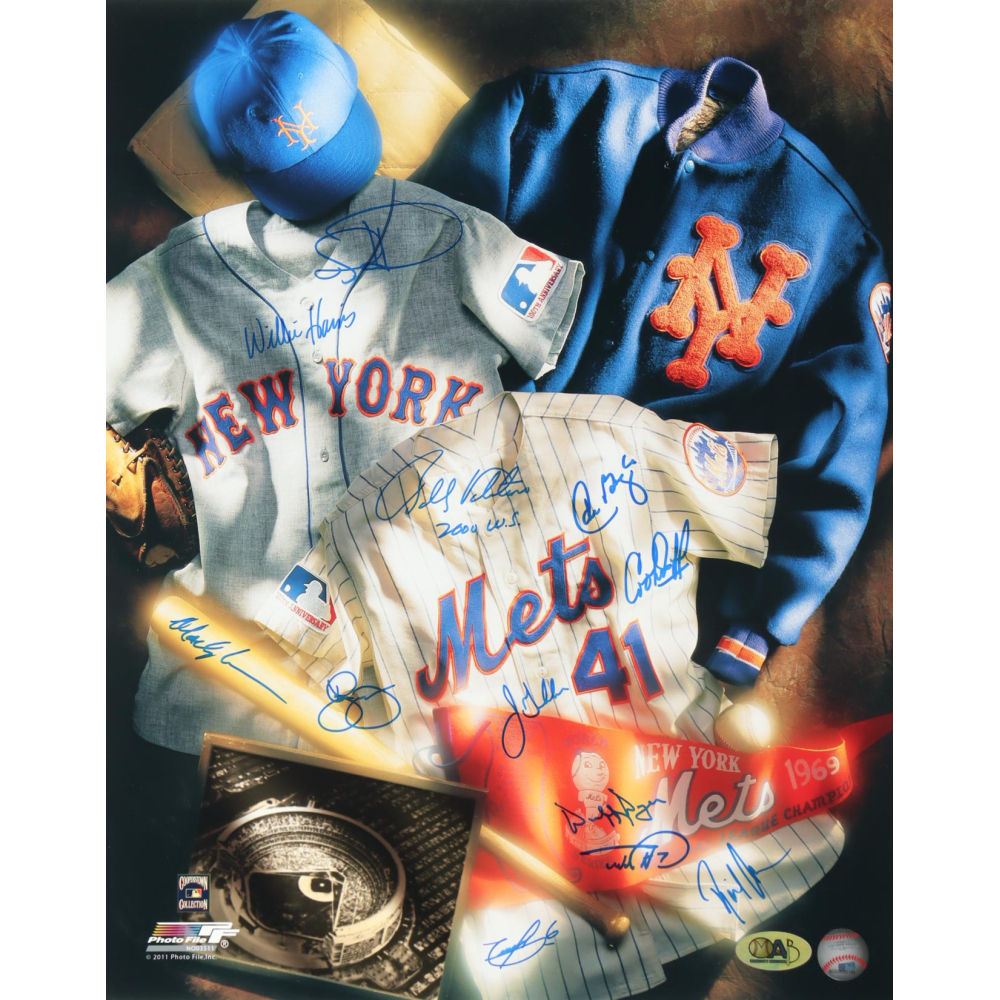 Mets Greats 16x20 Photo Signed by (12) with Carlos Baerga, Duffy Dyer ...
