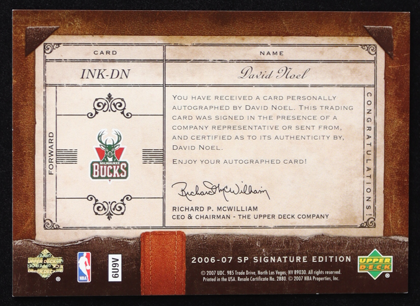 David Noel 2006-07 SP Signature Edition INKredible INKscriptions #DN RC ...