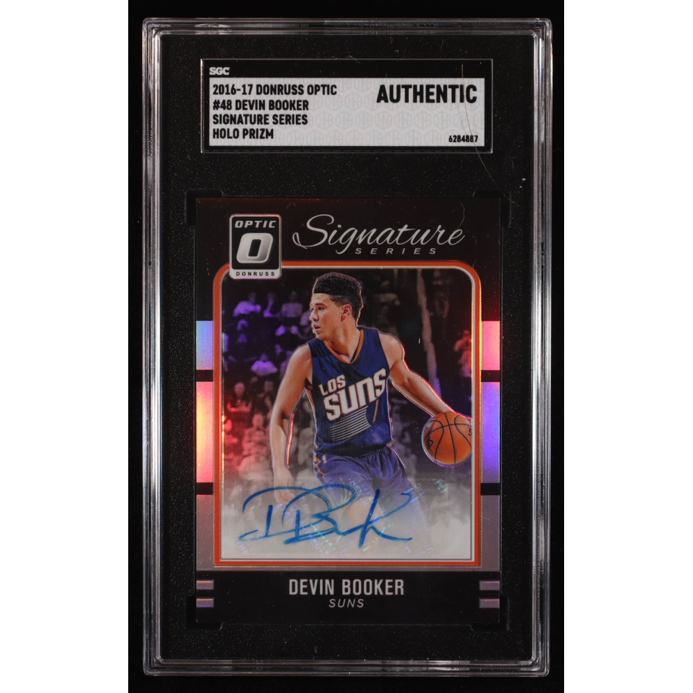 Devin Booker Signed 2016-17 Donruss Optic Signature Series Holo #48 ...
