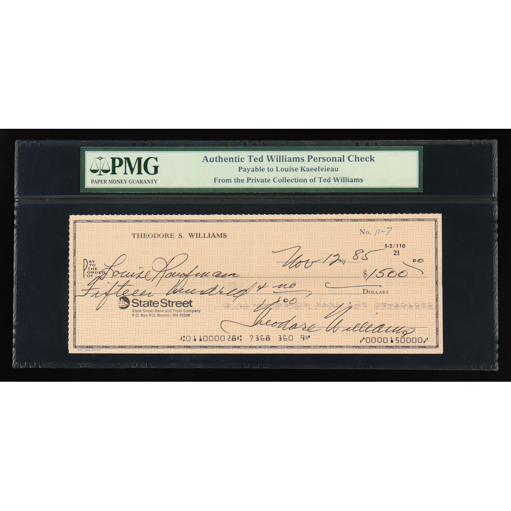 Ted Williams Signed 1988 Personal Bank Check (PMG) | Pristine Auction