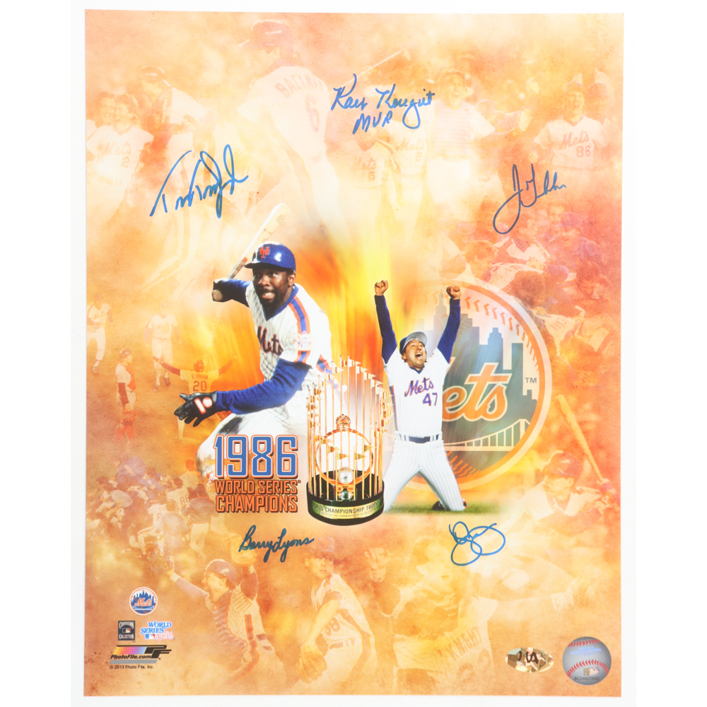 "1986 World Series Champions" Mets 11x14 Photo Signed by (5) With Barry Lyons, Roger McDowell ...