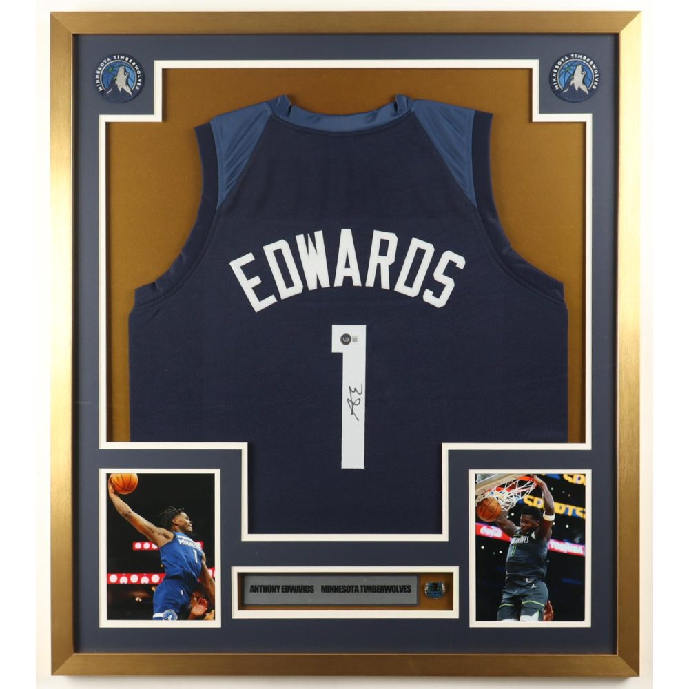 Anthony Edwards Signed Timberwolves Custom Framed Jersey Display with ...