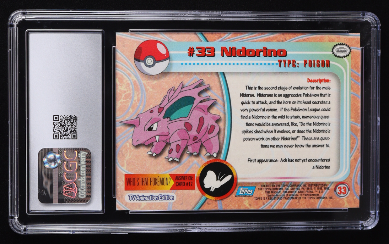 Nidorino 1999 Topps Pokemon TV Animation Series 1 #33 (CGC 10) | Pristine Auction