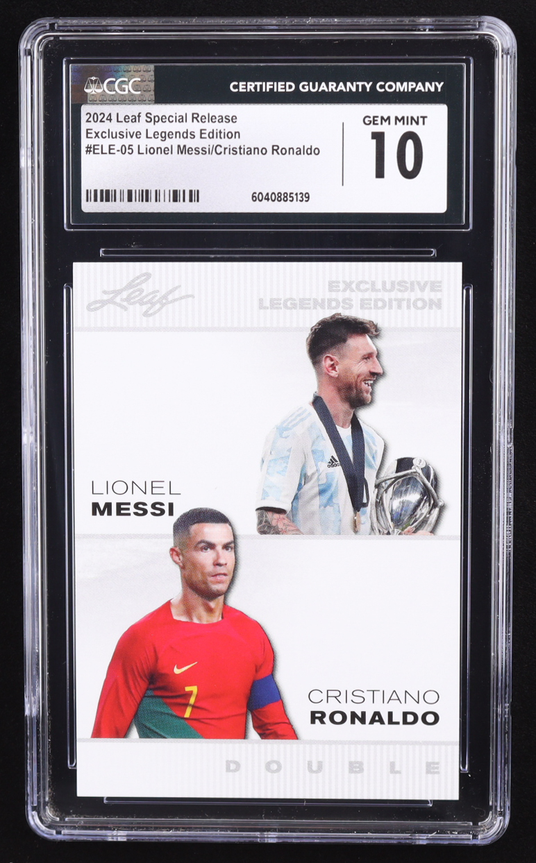 Lionel Messi / Cristiano Ronaldo 2024 Leaf Special Release Exclusive Legends #ELE05 (CGC 10 ...