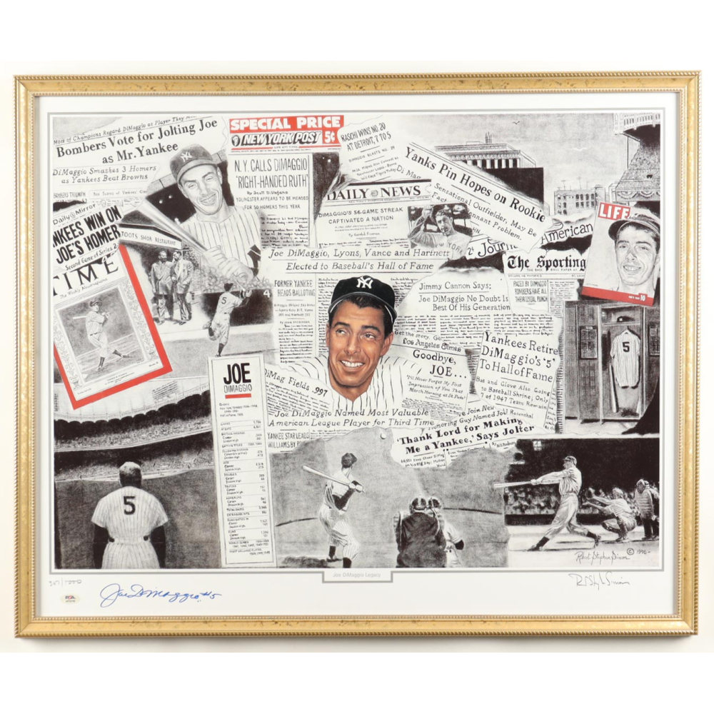 Joe DiMaggio Signed LE Custom Framed Robert Stephen Simon Vintage Art ...