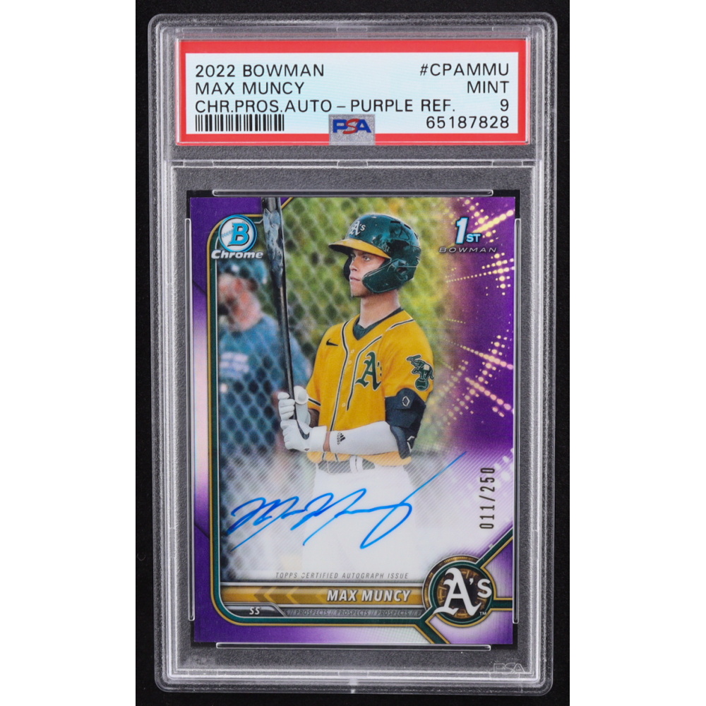 Max Muncy Signed 2022 Bowman Chrome Prospect Autographs Purple ...